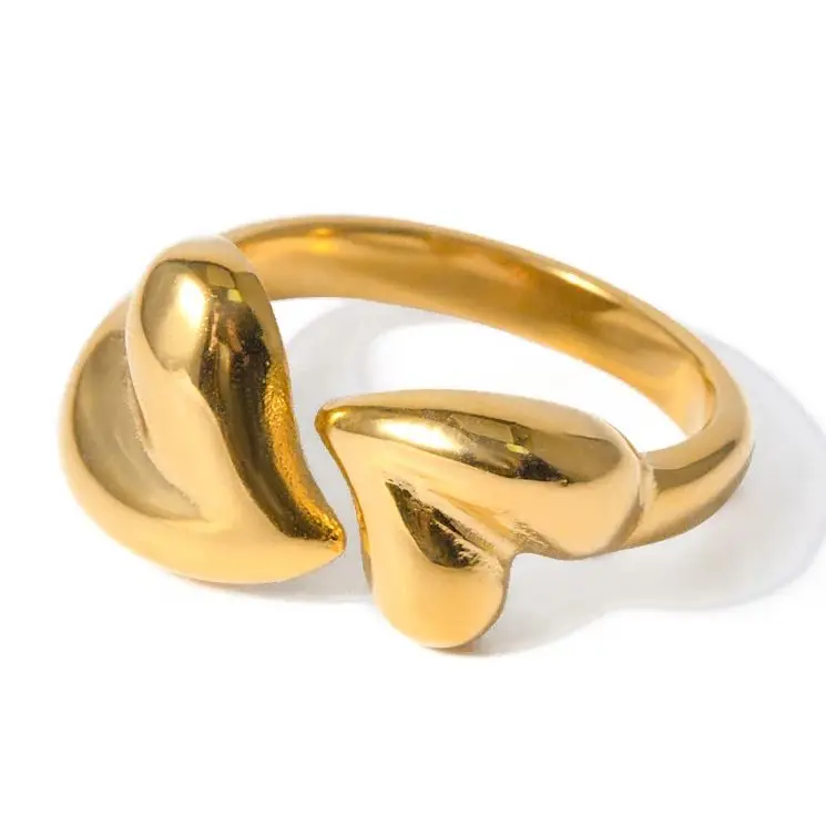 Uworld-18K-Gold-Plated-Stainless-Steel-Asymmetrical-Heart-shaped-Open-Ring-Party-Statement ...