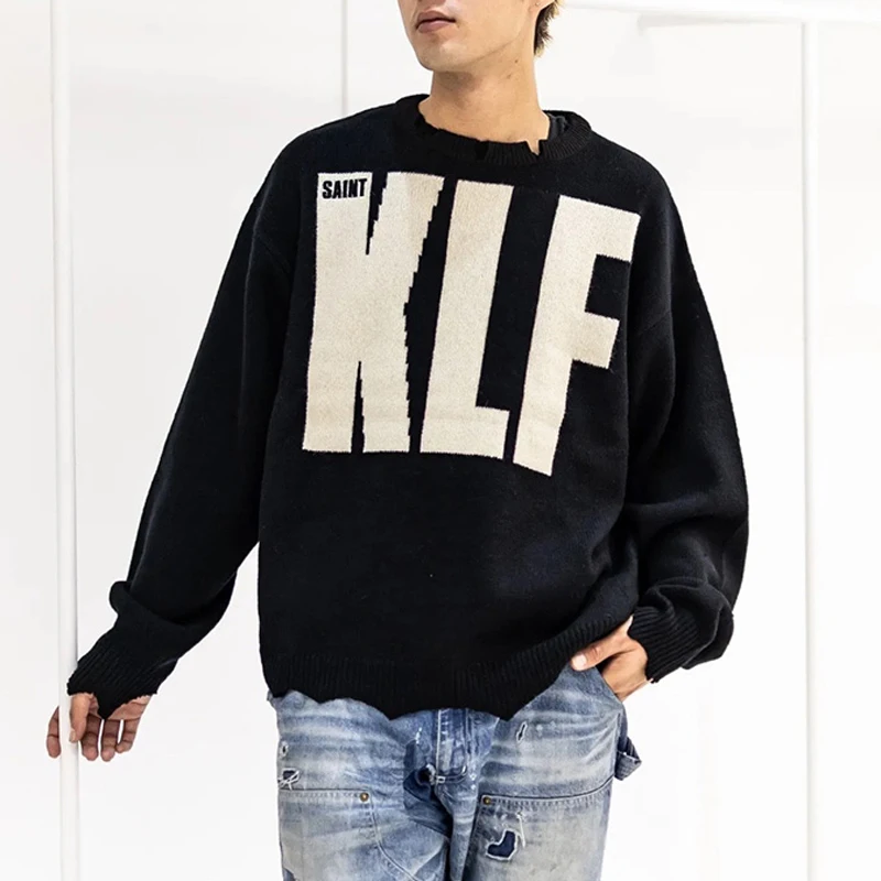 High Quality Casual Fashion Damaged Knitted Sweatshirts Men Women ...
