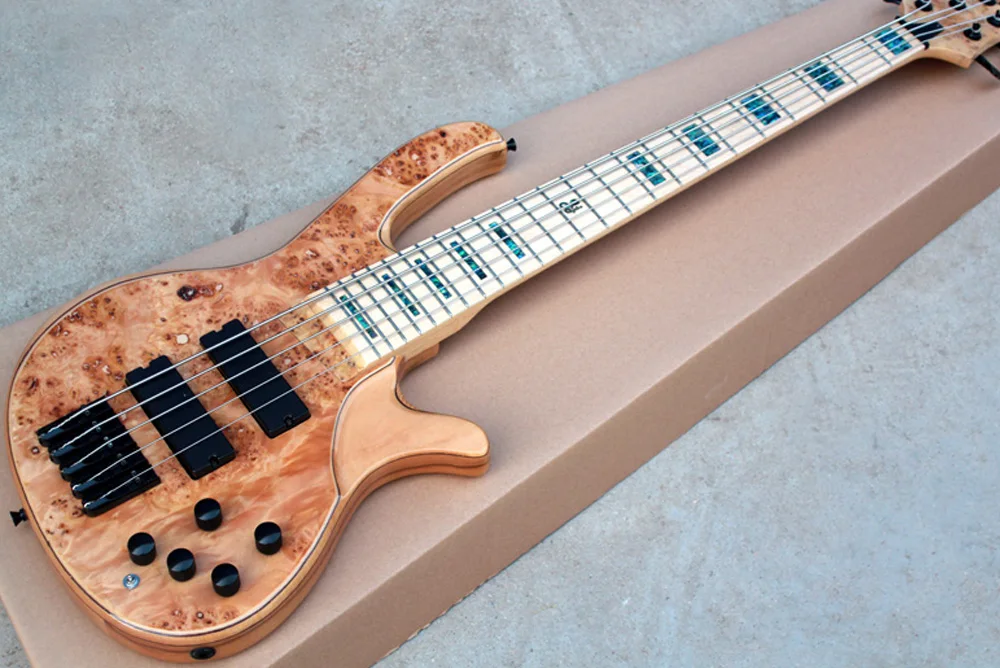 5 Strings Electric Bass Guitar Maple Top Tree-stain Patterns With Black ...