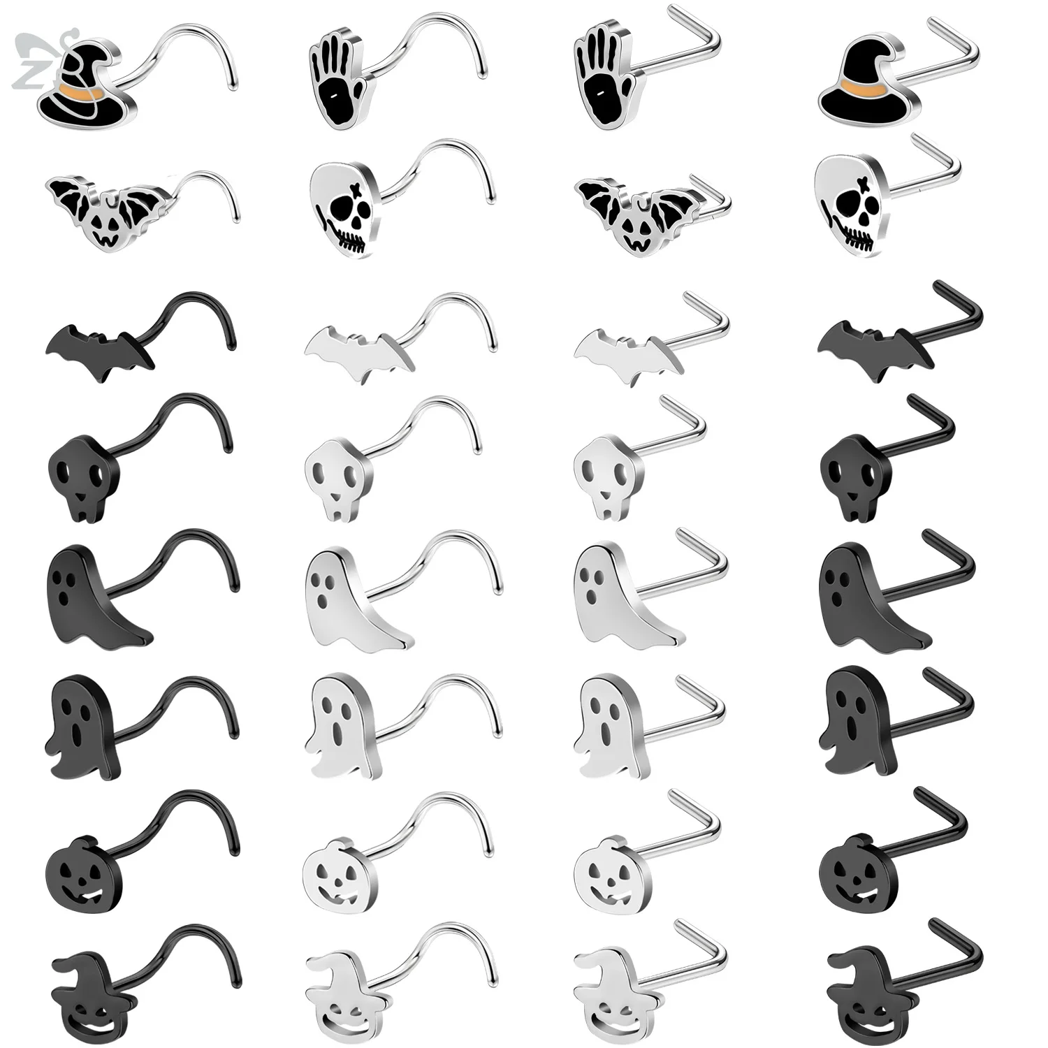 ZS 1PC Black Color Stainless Steel Nose Stud Pumpkin Wings Cross Nose ...