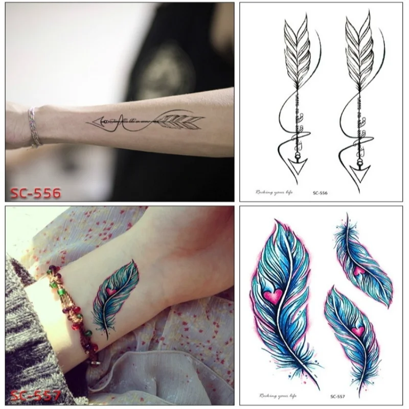 Feather Arrow Design Fake Tattoo Waterproof Body Art Painting Tattoo ...