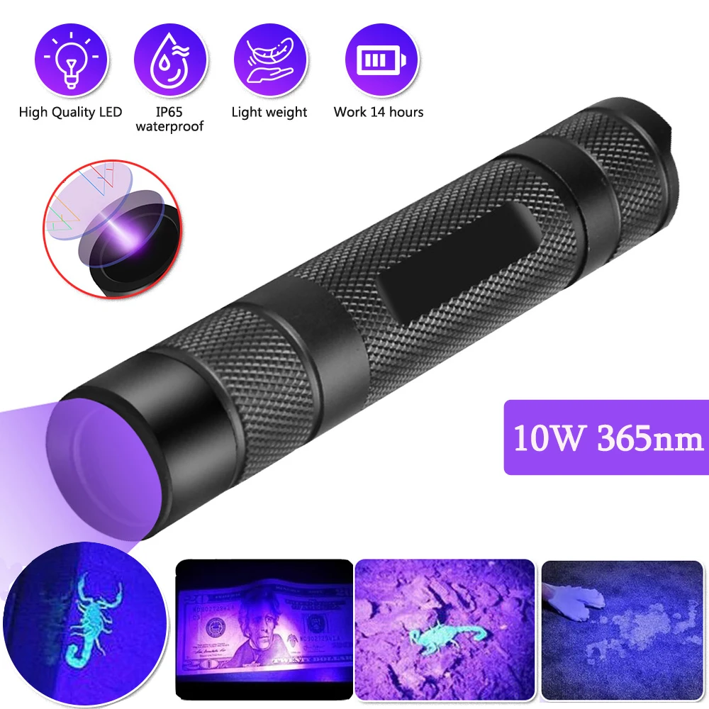 10W-365NM-UV-Flashlight-Professional-Purple-LED-UltraViolets-Mini ...