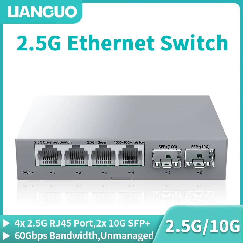 LIANGUO 2.5Gb Switch 4 Port 2.5G Unmanaged Network Switch with 2 Port ...
