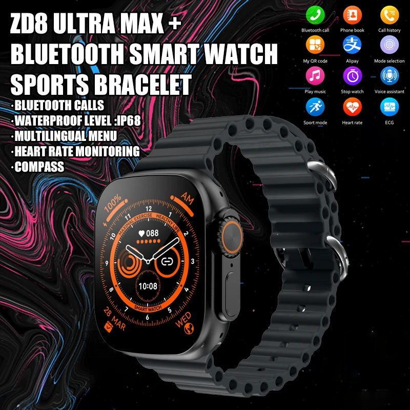 Zordai zd8 ultra max + relógio inteligente série 8 bússola 49mm liga de titânio bluetooth ...