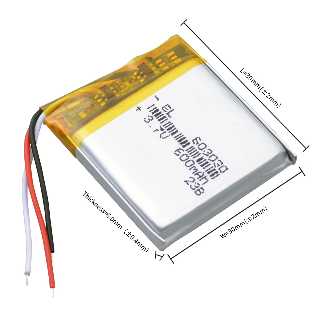 3 Line 603030 3.7V 600MAH Rechargeable Lithium Li-ion Polymer Battery ...