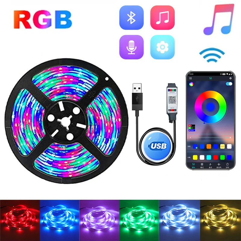 5V USB LED Strip Light RGB Tape 5050 2835 0.5M 5M USB Bluetooth DIY ...