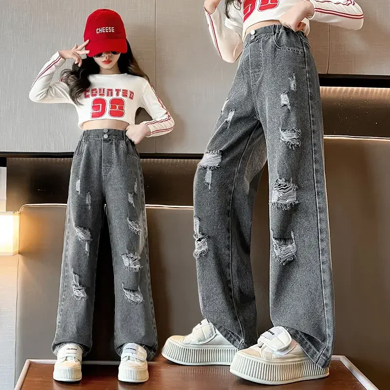 2023-New-Teenage-Jeans-For-Girl-Solid-Color-Kids-Girl-Jeans-Spring ...