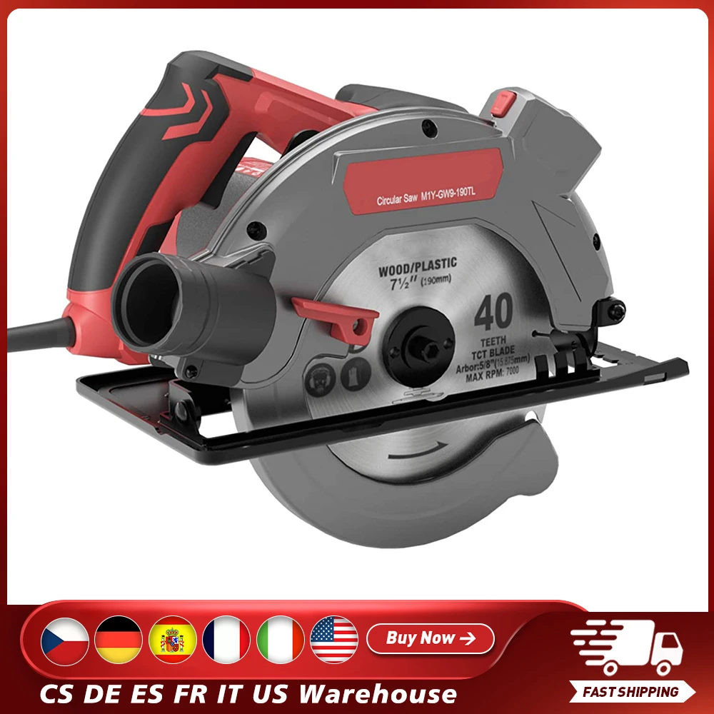 METERK 1500W 휴대용 유선 원형톱 230 240V 190mm, 알루미늄 바디, 목공 전기 톱, 어댑터 포함 ...