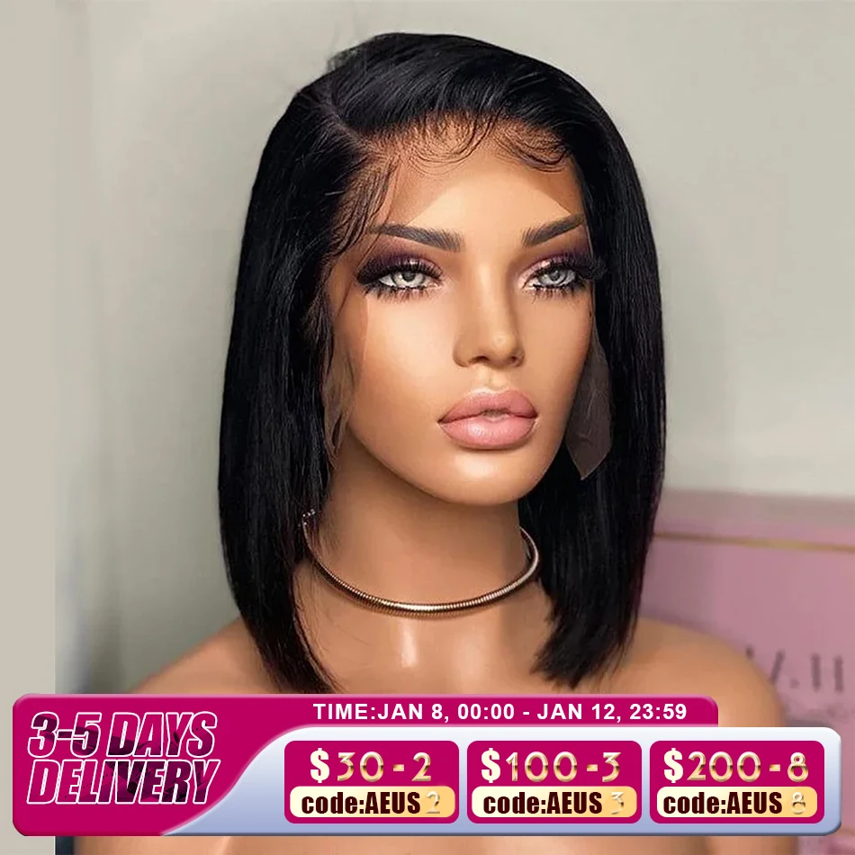 8-Inch-13x6-Brazilian-Lace-Front-Human-Hair-Wigs-Short-Straight-Bob-Wig ...