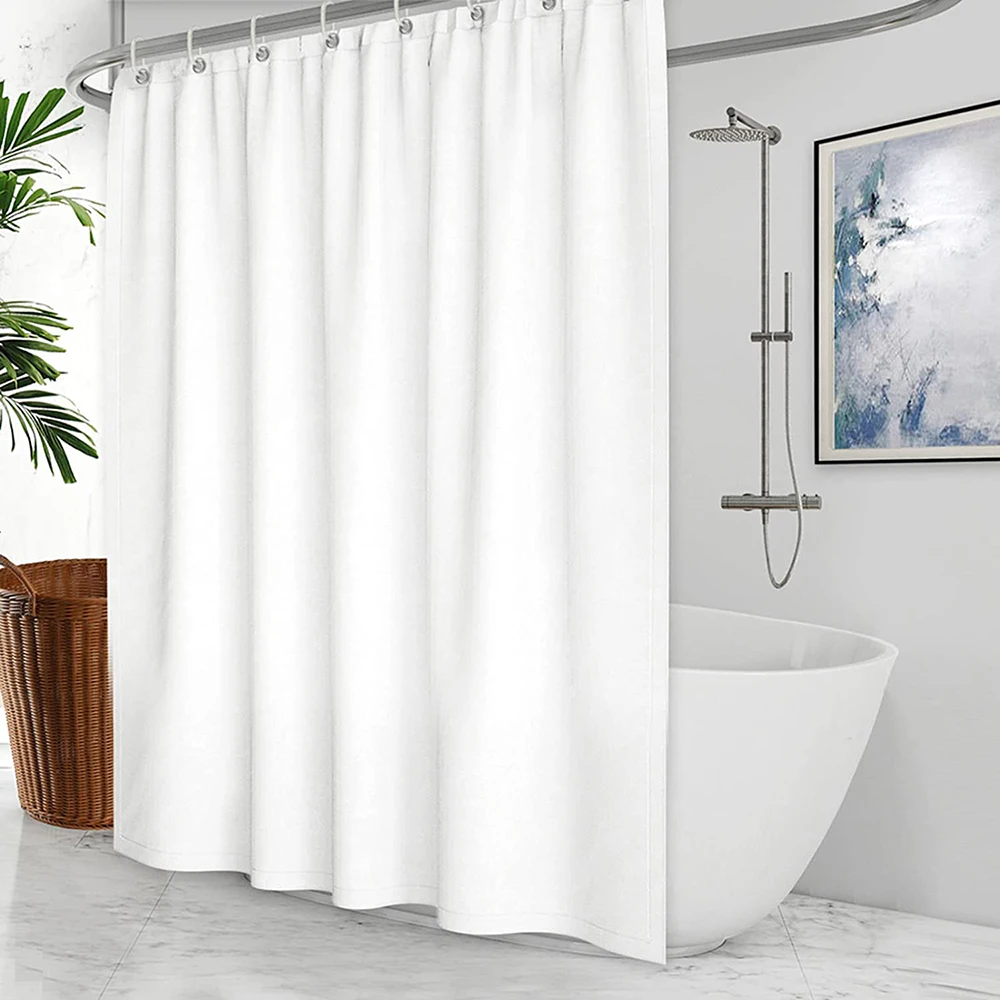 Pure-White-Fabric-Shower-Curtain-White-Shower-Curtain-Waterproof ...
