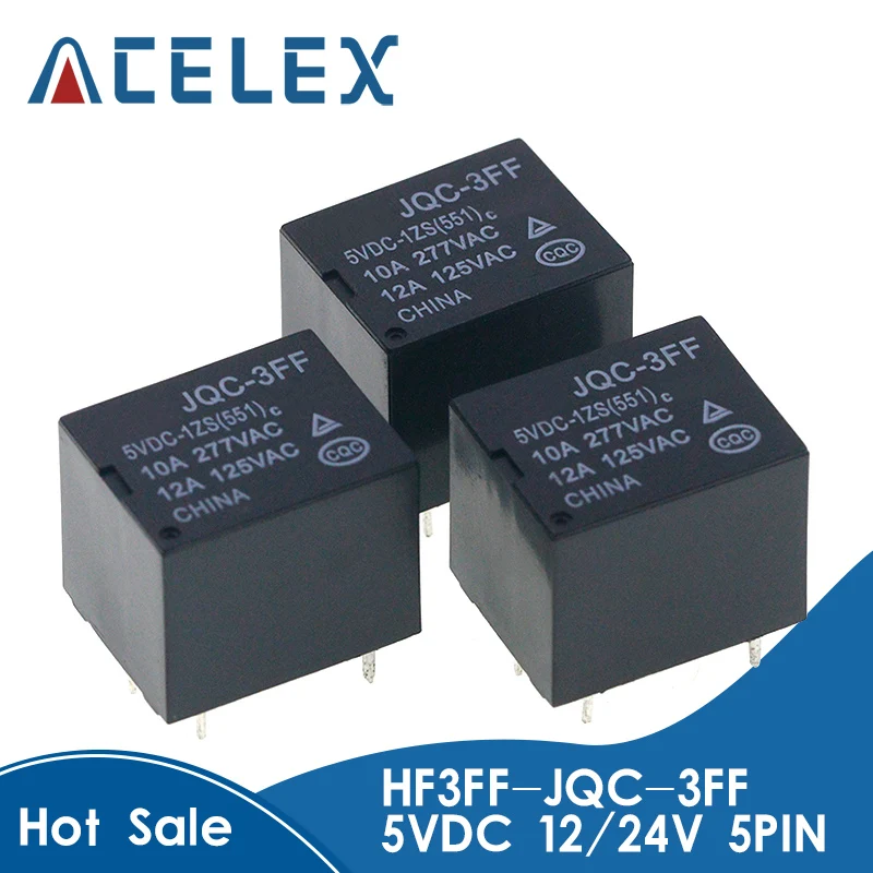 5Pcs 10A Relay HF3FF JQC 3FF 5VDC 1ZS 12VDC 1ZS 24VDC 1ZS(551) DIP5 5V ...