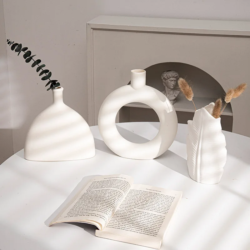 Decorative-White-Flower-Bottle-Modern-Plastic-Flower-Vase-Living-Room ...