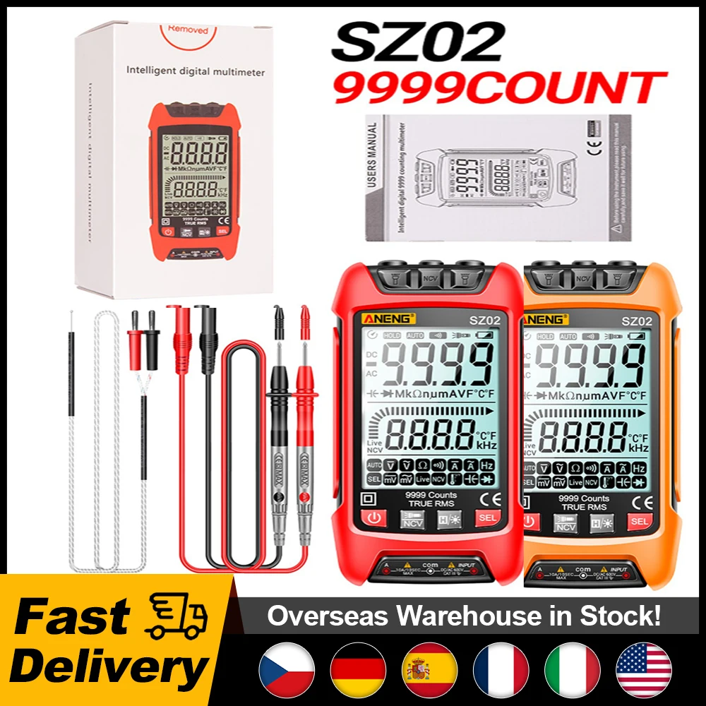 Aneng sz02 multímetro digital inteligente 6000 contagens rms verdadeiro auto medidor de ...