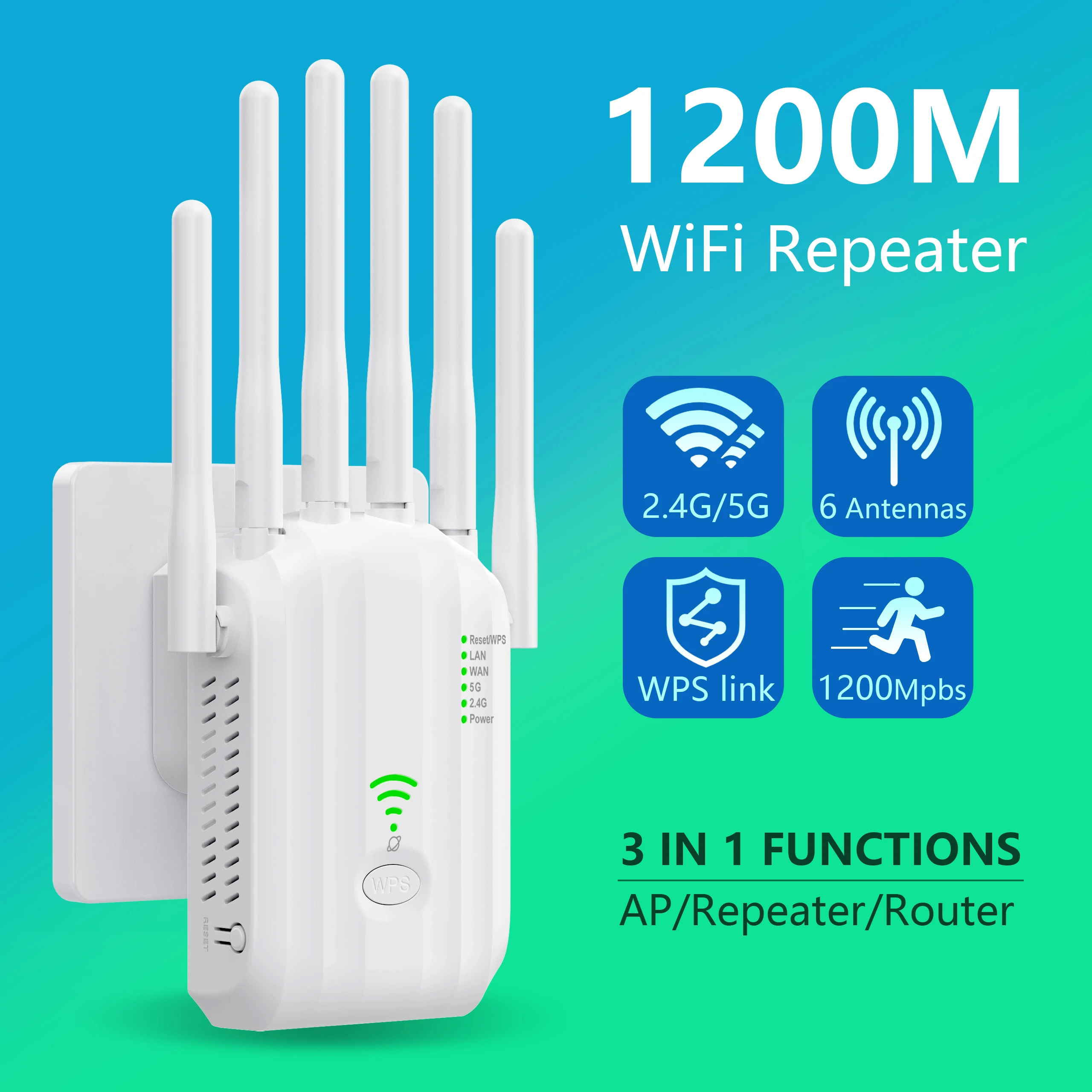 5Ghz AC1200 WiFi Repeater 1200Mbps Wireless WiFi Extender Amplifier 2 ...