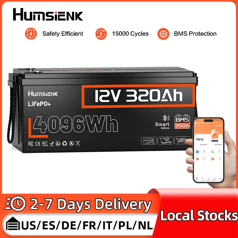 Humsienk 12 V 300 Ah (320 Ah) Lithium-Eisenphosphat-Bluetooth-Akku ...