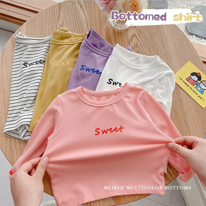 Ribbed Children's Clothing Cotton T shirt Kids Boys Girls Top Spring ...