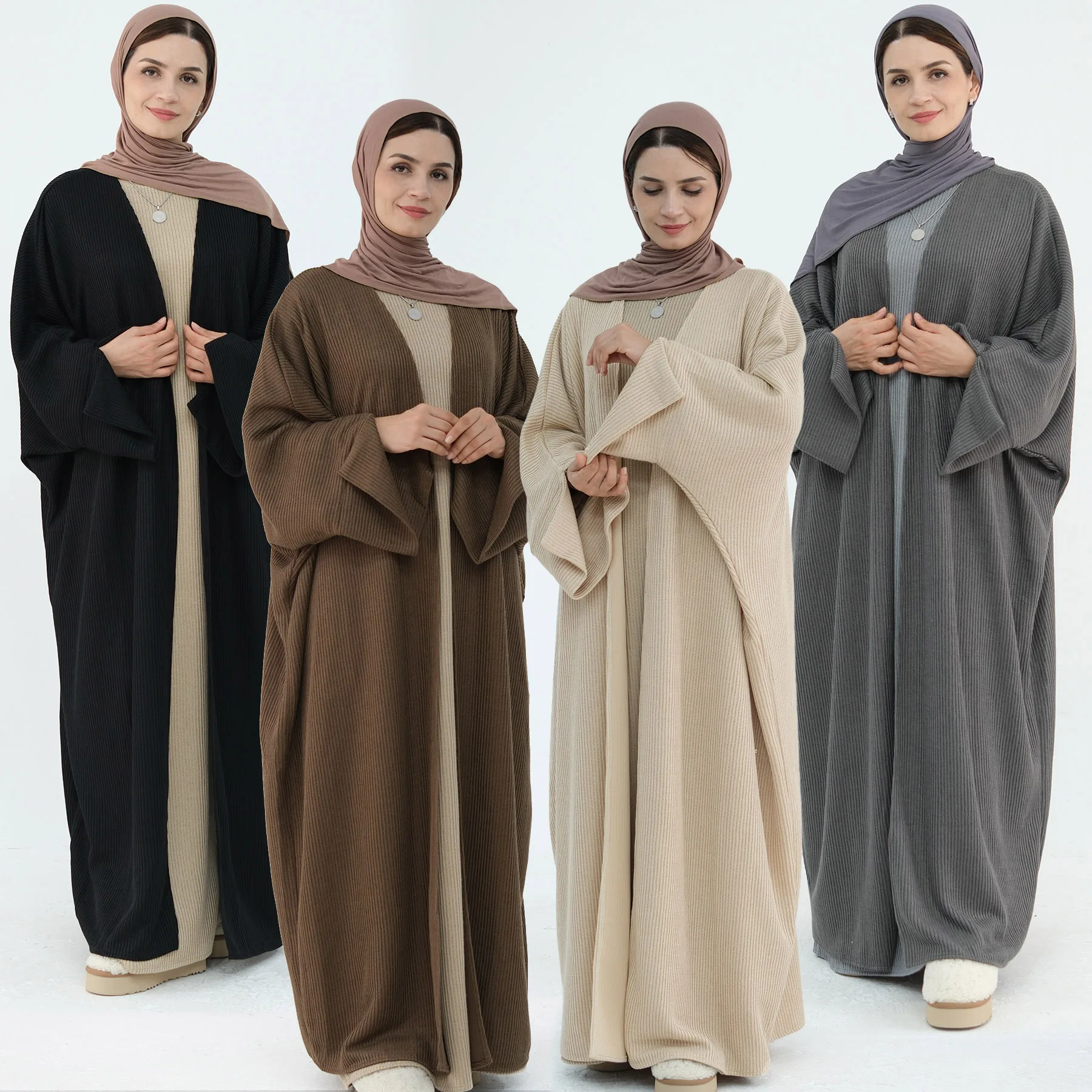 Autumn-Knitted-Abaya-for-Women-Batwing-Sleeves-Muslim-Kimono-Coat ...