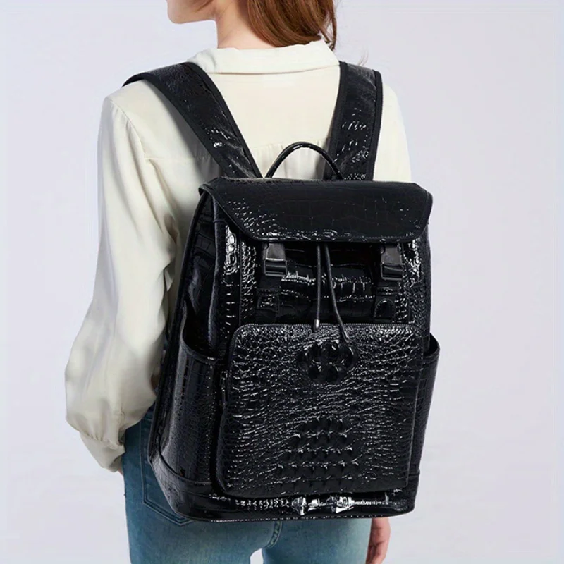 Crocodile pattern backpack for men and women, large capacity business ...