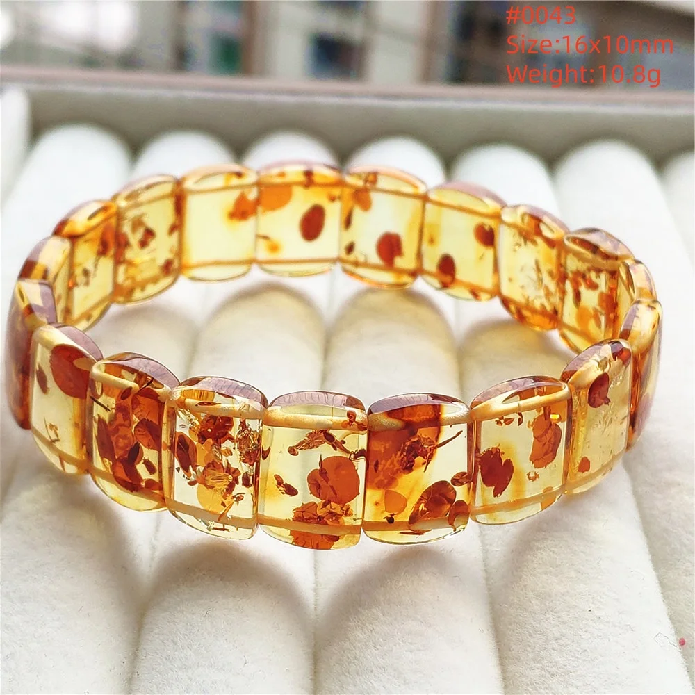 Genuine Natural Yellow Piebald Amber Rectangle Beads Bracelet Flower ...