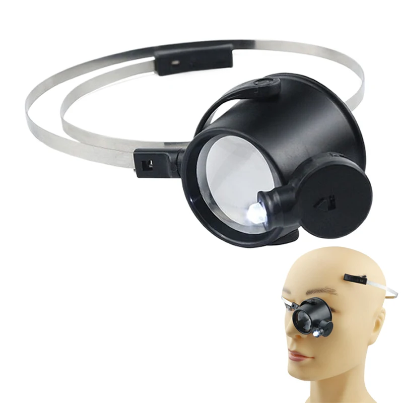 Head Mounted 15X Repair Magnifier With LED Lamp Adjustable Repair Watch ...