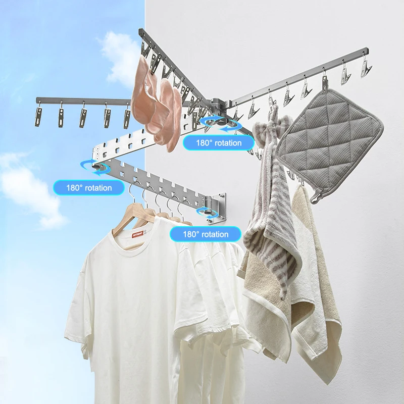 Folding Clothes Hanger Retractable Household Indoor Outdoor Telescopic ...