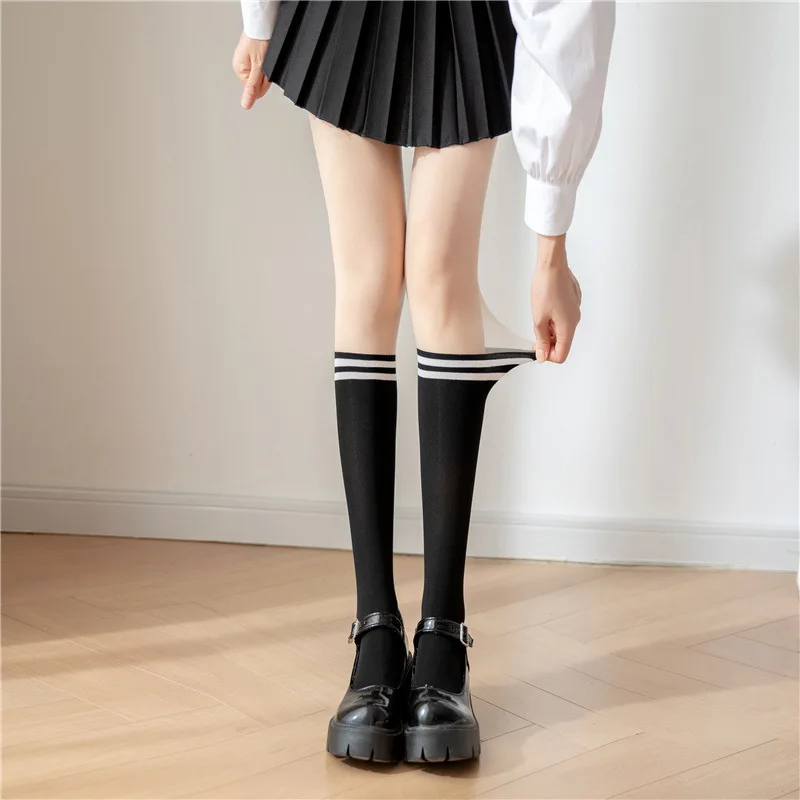 Fashion-Personality-Two-Tone-Patchwork-Women-s-Pantyhose-Preppy-Fake ...