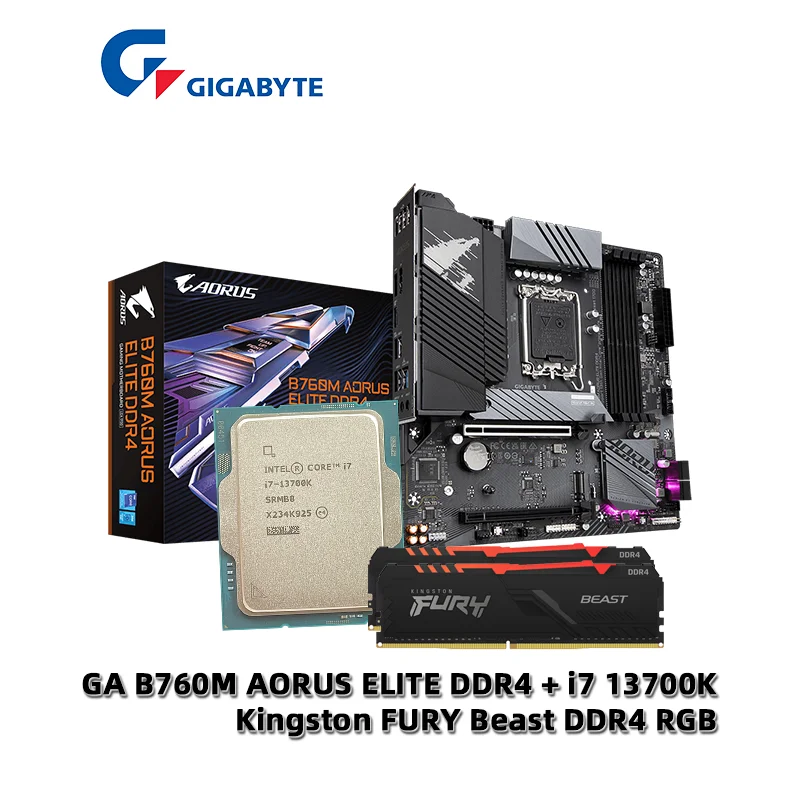 Intel-i7-13700K-CPU-GA-B760M-AORUS-ELITE-DDR4-Motherboard-Kingston-FURY ...