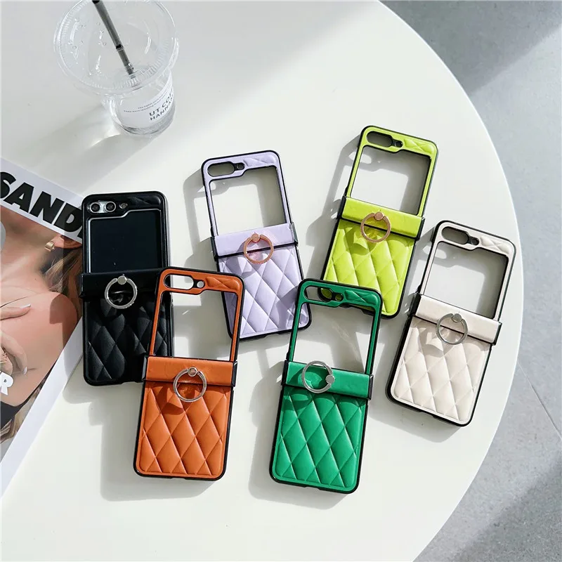 Luxury-Ring-Phone-Holder-Leather-Case-for-Samsung-Galaxy-Z-Flip-5-5G-Z ...
