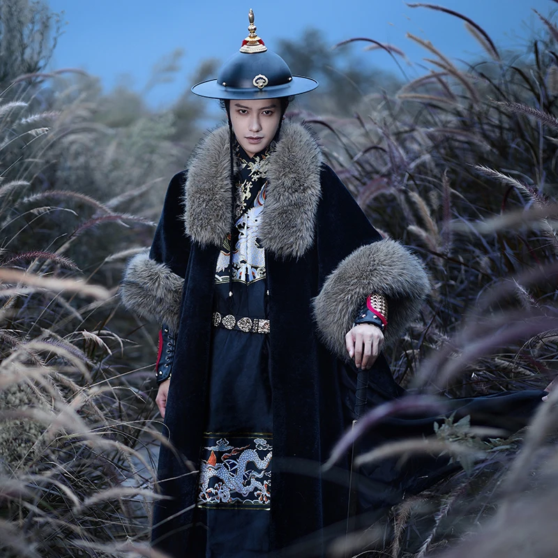 Winter-Hanfu-Coat-Black-Red-Thickening-Plus-Velvet-Big-Fur-Collar ...