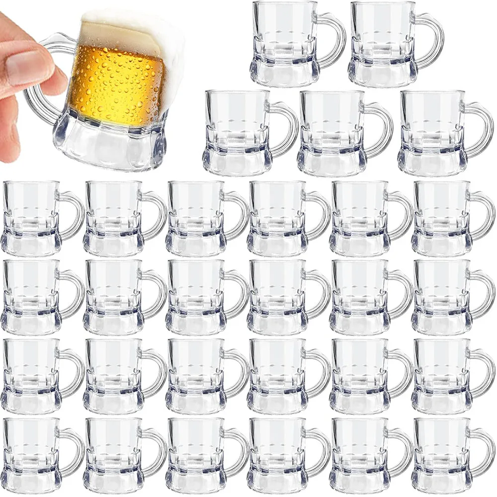Mini Plastic Beer Mugs,1oz Clear Beer Glasses,Shot Glasses with Handles ...
