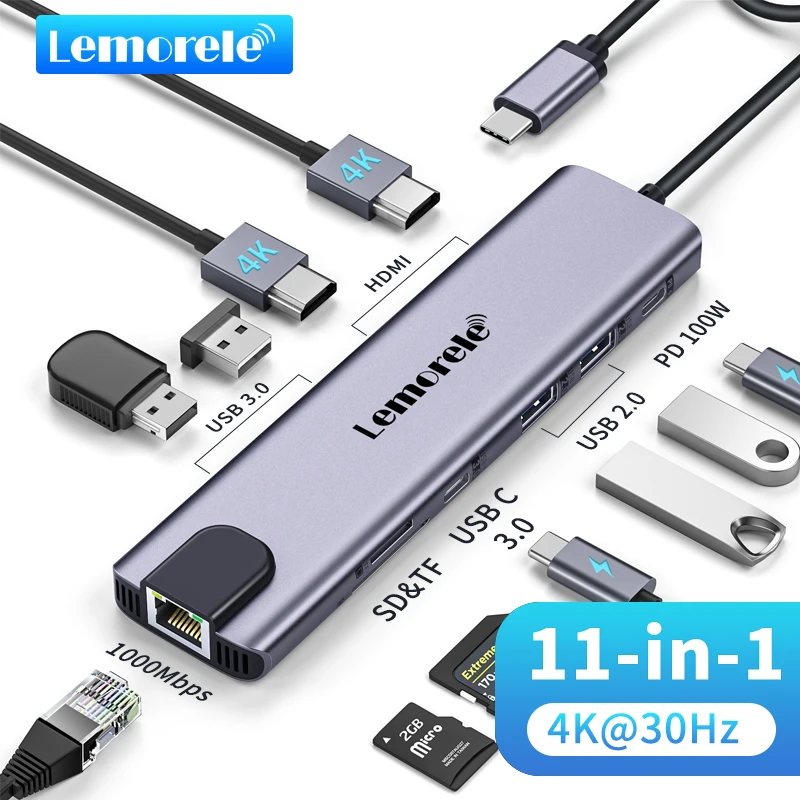 Lemorele TC65 11 in 1 USB C HUB 4K HDMI Type C Docking Station Adapter ...