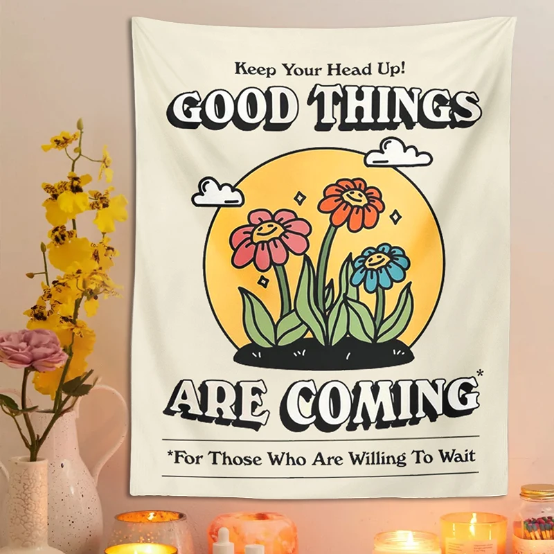 Inspirational-Poster-Tapestry-Wall-Hanging-Cute-Cartoon-Flowers-Wall ...