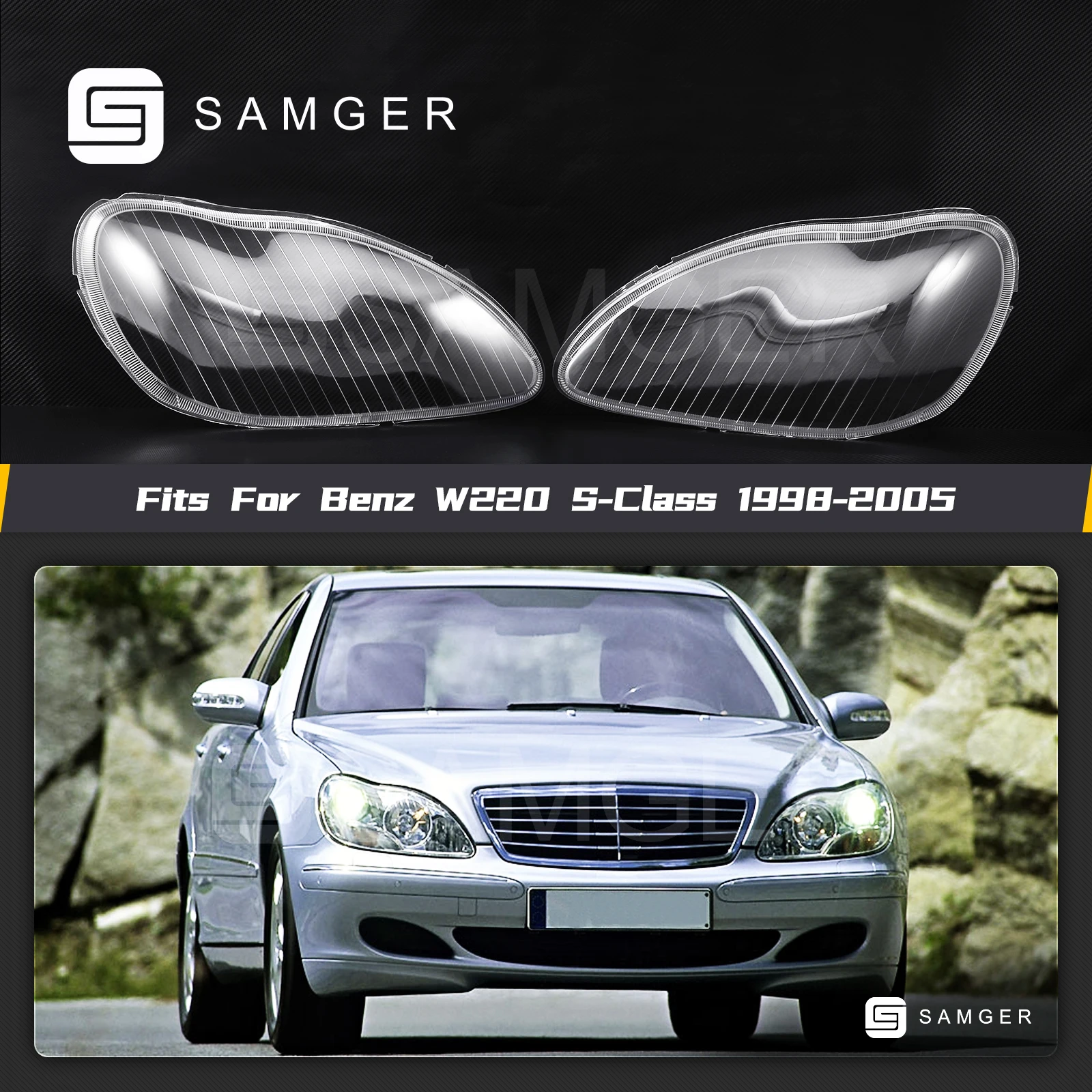 Samger-1Pair-Car-Headlight-Cover-Glass-Lampshade-Shell-For-Benz-W220 ...