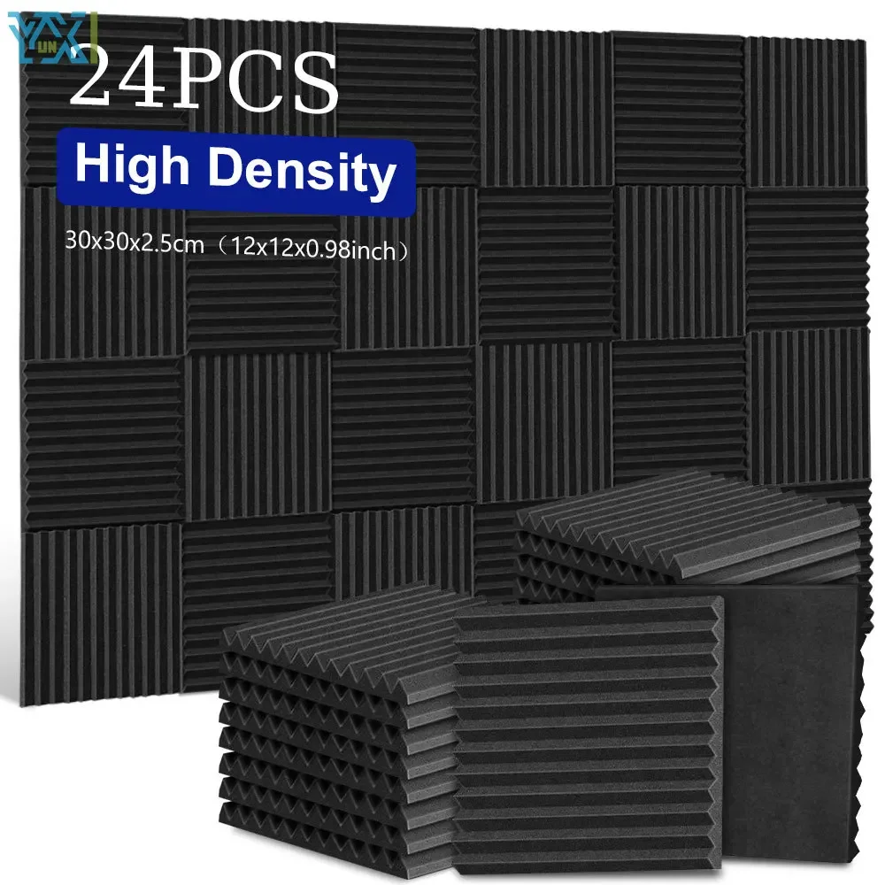 YUNXI 24Black Acoustic Foam Panels Studio Sound Absorbing High Density ...