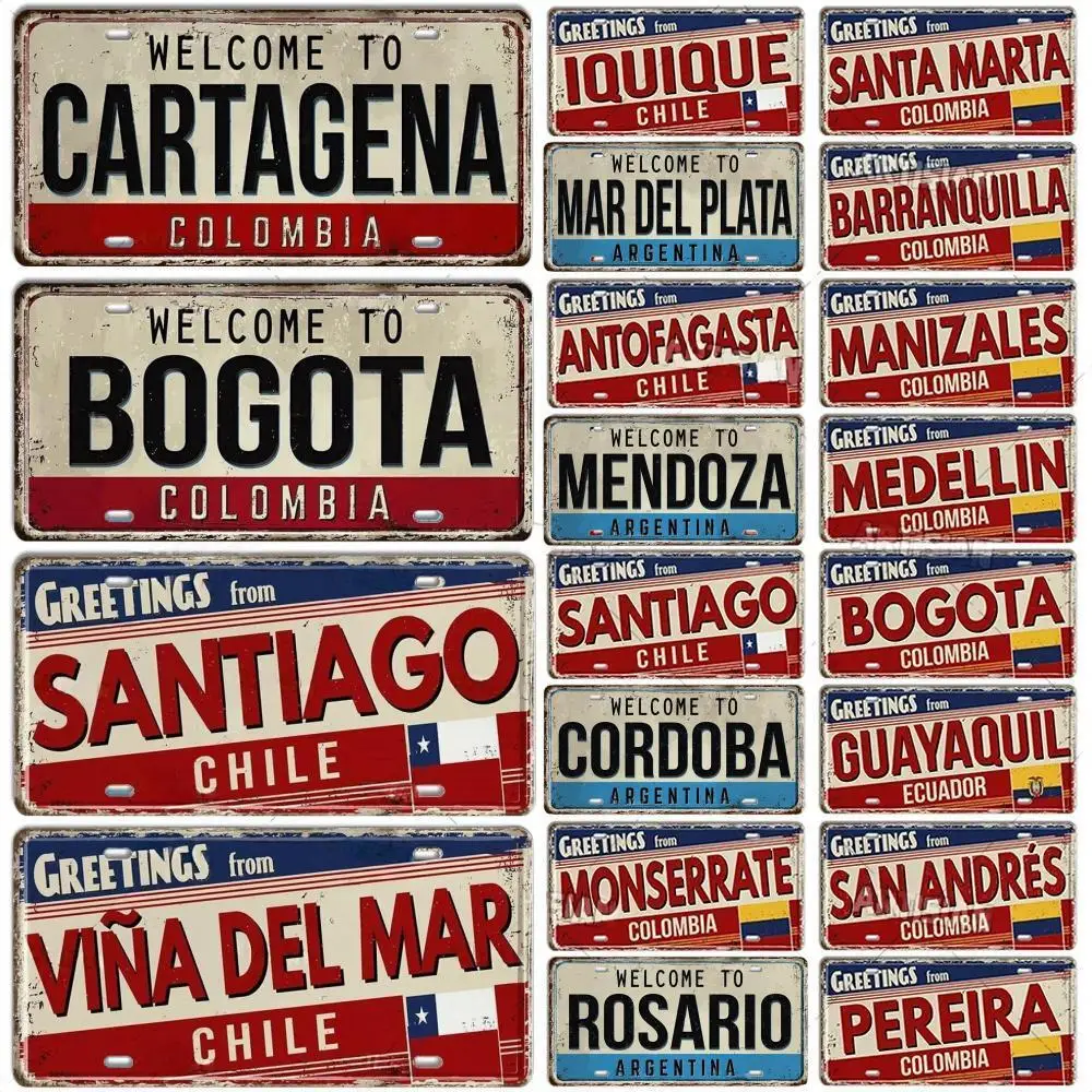 Chile-Argentina-Ecuador-Colombia-License-Plate-Landmark-Metal-Sign-City ...