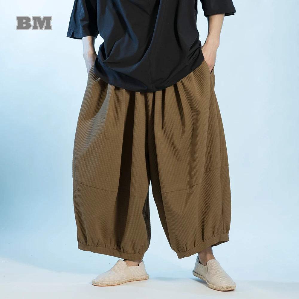 Chinese Style Plus Size Loose Cropped Trousers Vintage Baggy Pants Men ...