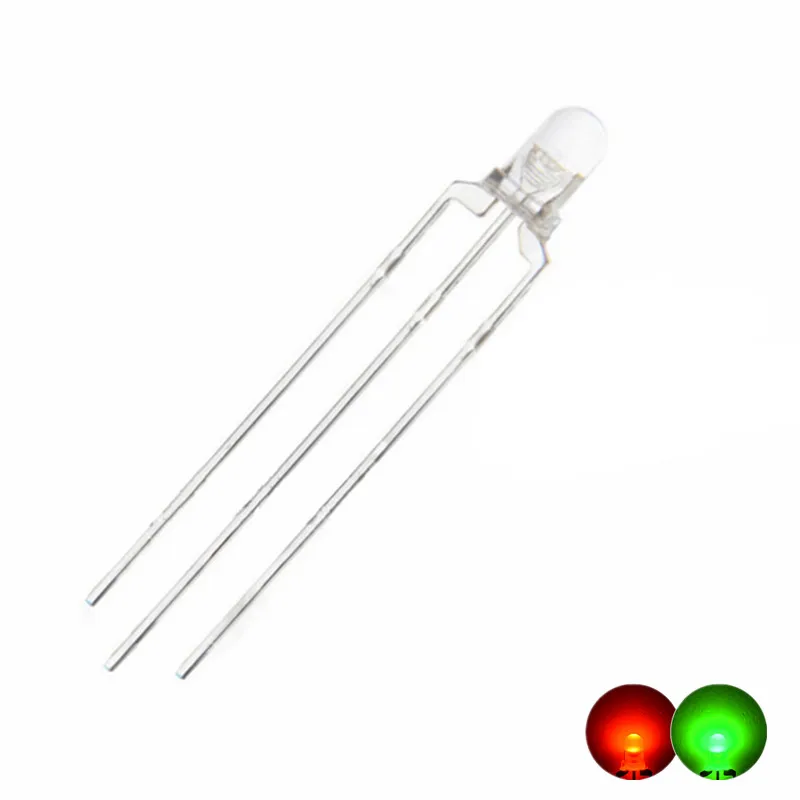 10pcs LED 3mm Round Diffused Red & Green Two Color Common Cathode LED ...