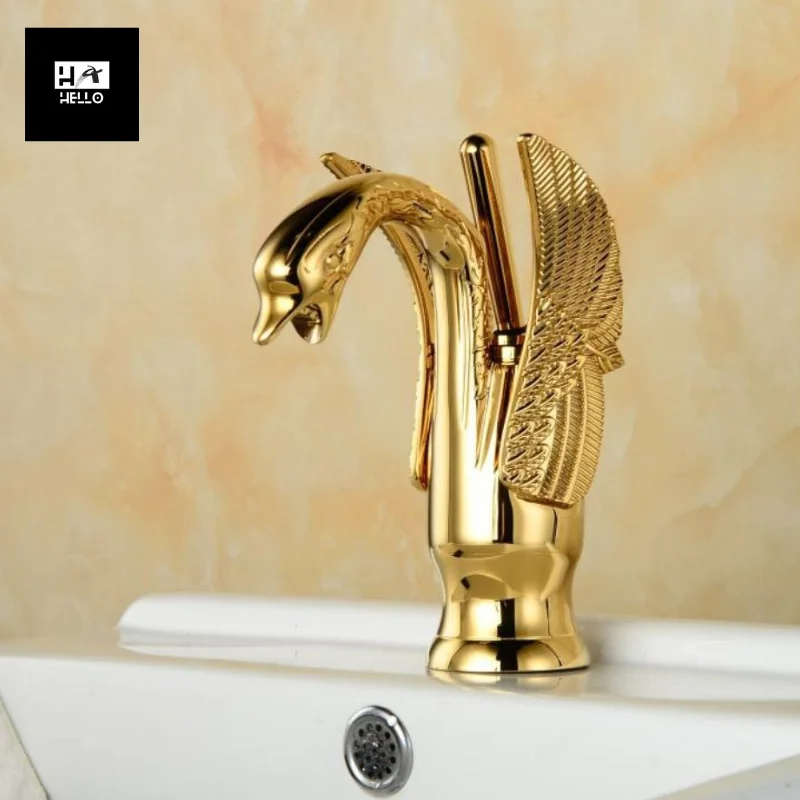Classical-Golden-Basin-Faucets-Bathroom-Faucet-Gold-Swan-Single-Hole ...
