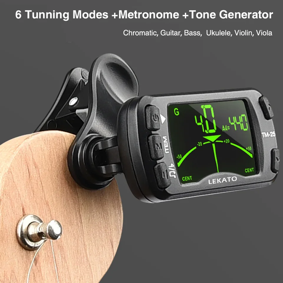 Bass Guitar Tuner LEKATO MT50 3-in-1 Clip-On Tuner, Metronome, And Tone ...