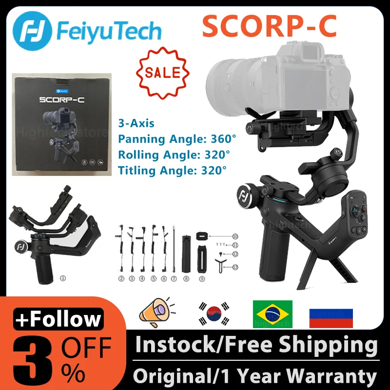 FeiyuTech Feiyu SCORP-C 3-Axis Handheld Gimbal Stabilizer Handle Grip for DSLR Camera Sony/Canon ...