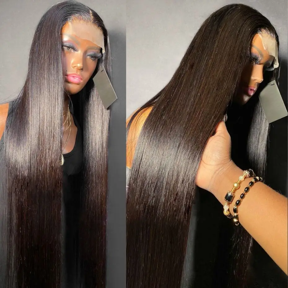 Jarin Osso Cabelo Liso 360 Lace Frontal Peruca Brasileira 13x4 Remy 32 ...