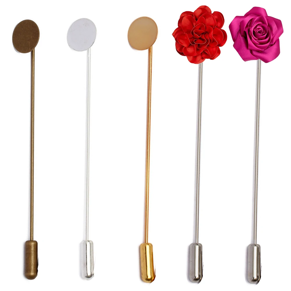 10pcs Metal 65/93mm Long Pin Round Blank Base For DIY Handmade Lapel ...