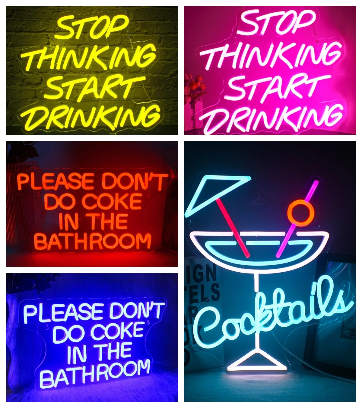 Stop-Thinking-Start-Drinking-Neon-Sign-Personalized-Led-Lights-Bar-Room ...