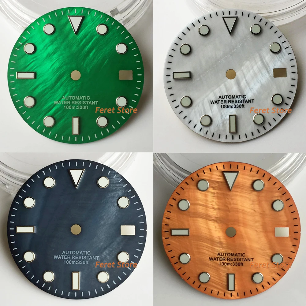 New-29mm-Green-Orange-White-Blue-Shell-Watch-Dial-Luminous-Fit-NH35 ...