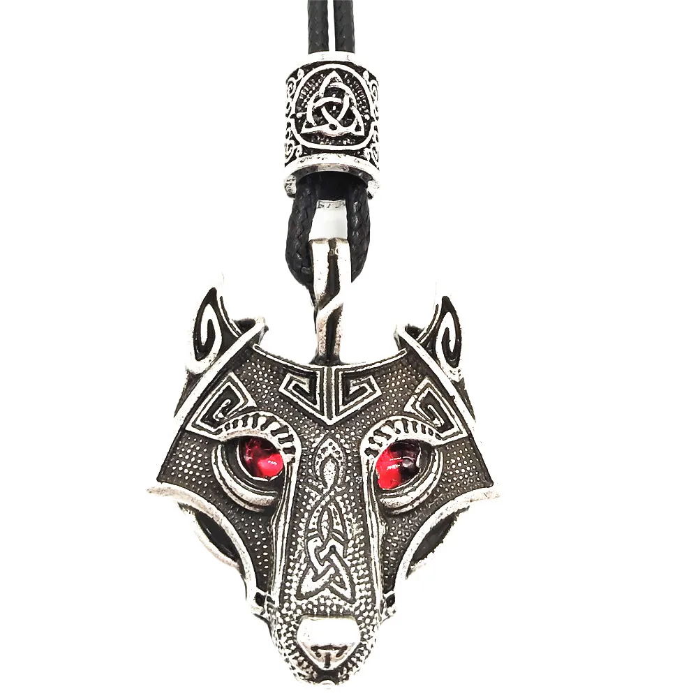 Red-Black-Green-Eyes-Wolf-Amulet-Odin-Vegvisir-Valknut-Trinity-Runes ...