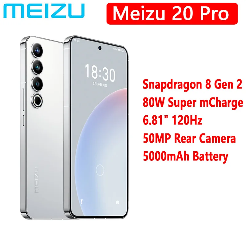 New Meizu 20 Pro 5G Mobile Phone 6.81" 120Hz Snapdragon 8 Gen 2 80W ...