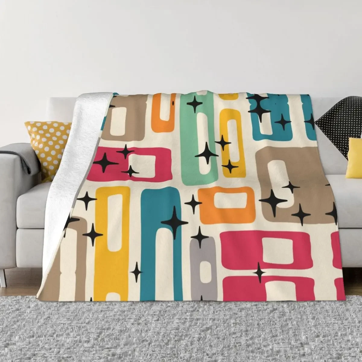 Retro Mid Century Modern Abstract Atomic Blanket Fleece Printed ...