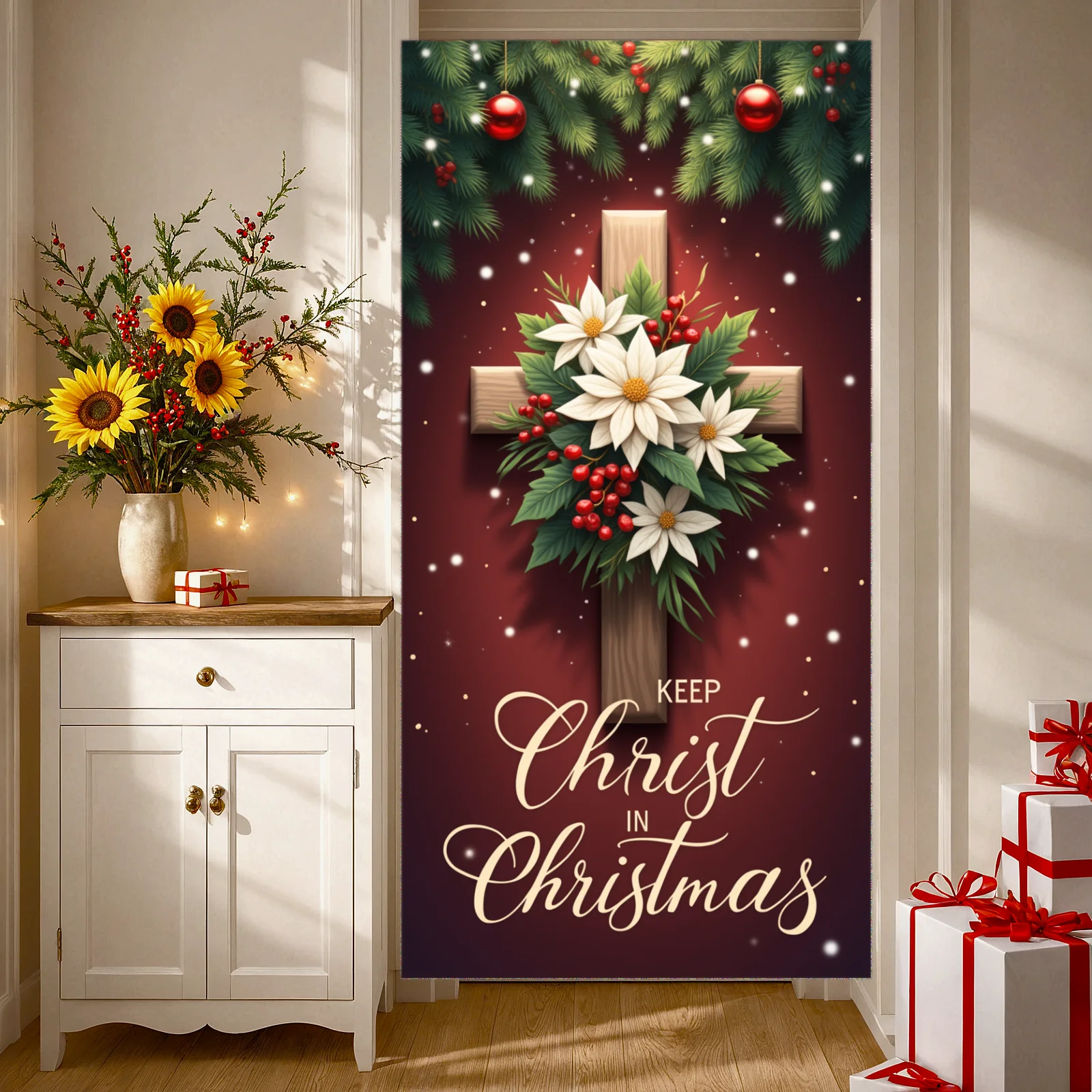 Christmas Hanging Door Banner Religious Theme Holiday Decoration Keep ...