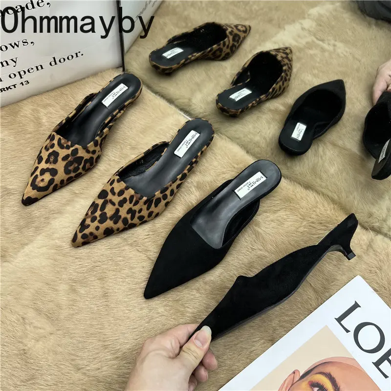Animal Print Mules Heel | Women Shoe Mules Leopard | Pointed Leopard ...