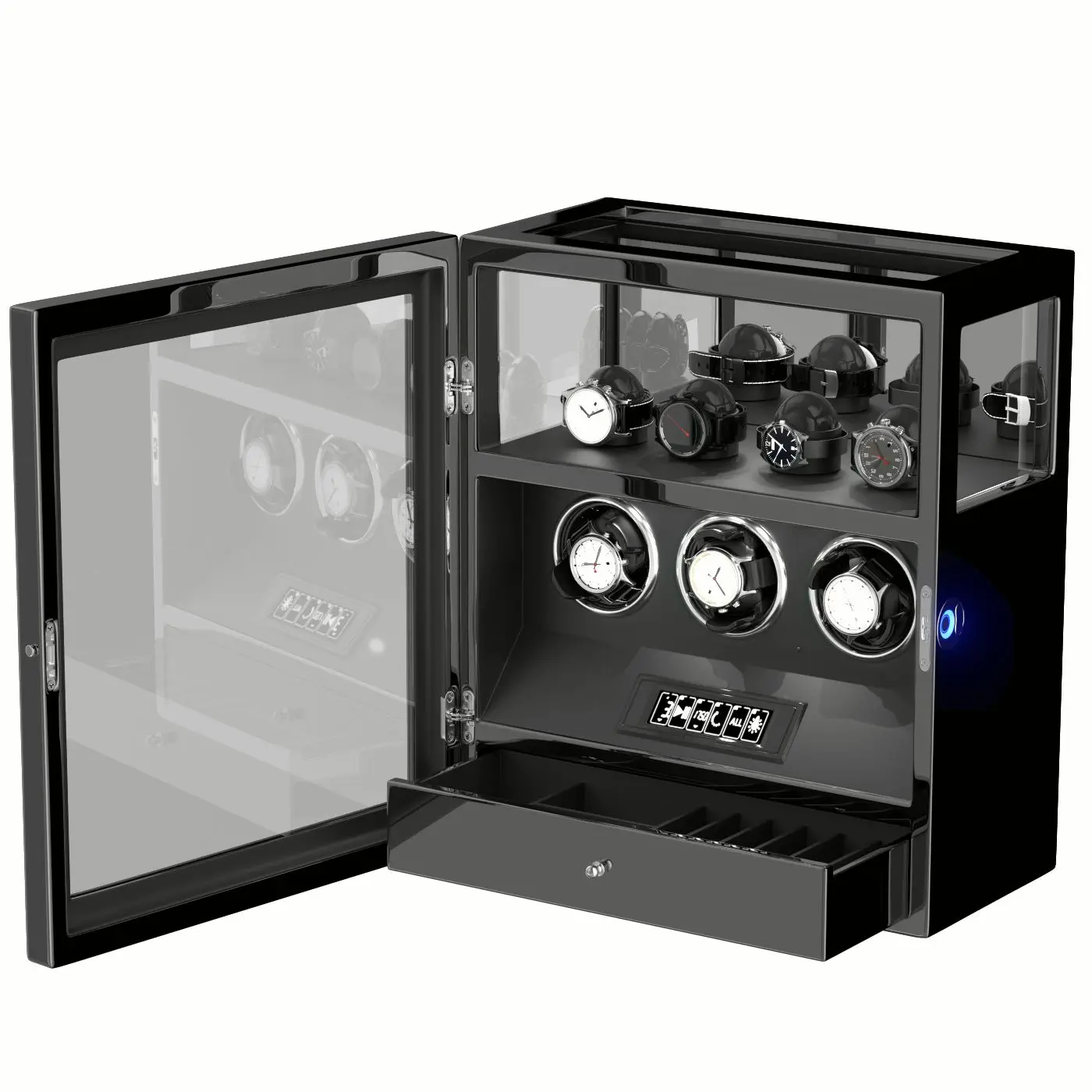 Fingerprint-Unlock-Automatic-Watch-Winder-3-Watches-Mechanical-Safe-Box ...